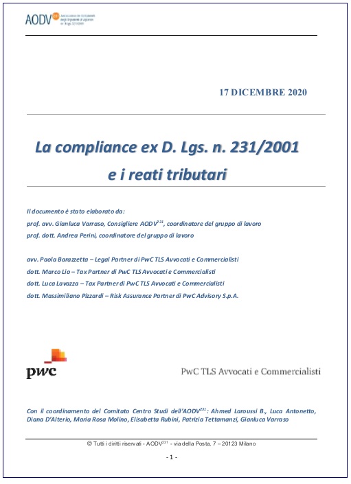 La compliance ex D.Lgs. n. 231/2001 e i reati tributari